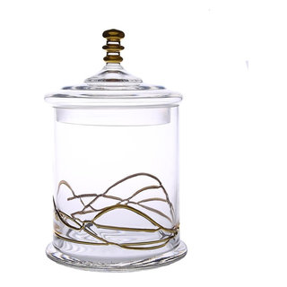 Classic Touch Glass Swirl Design Jar with Lid, Medium - Contemporary ...