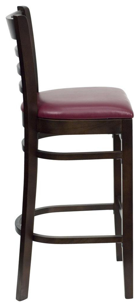 Ladder Back Walnut Wood Restaurant Barstool - Burgundy Vinyl Seat, 2'3 ...