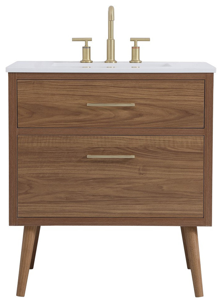 30 Inch Bathroom Vanity In Walnut Brown - Midcentury - Bathroom ...