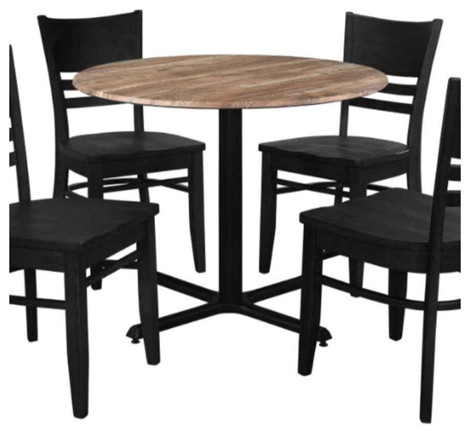 Correll Rustic Oak Premium Cafe Bistro Table with 2 Black Ladder Back ...