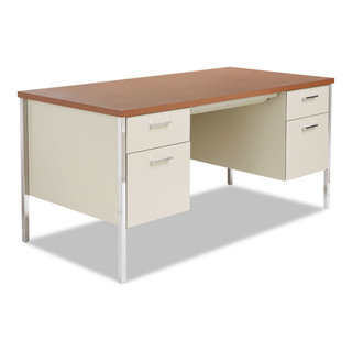Alera Double Pedestal Steel Desk, 60" x 30" x 29.5", Cherry/Putty ...