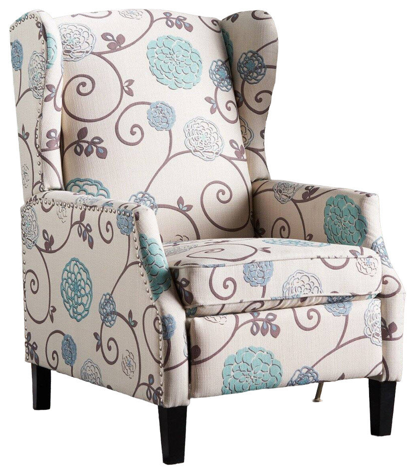 Fabric Wingback Recliner with Nailhead Detail and Pushback Reclining ...