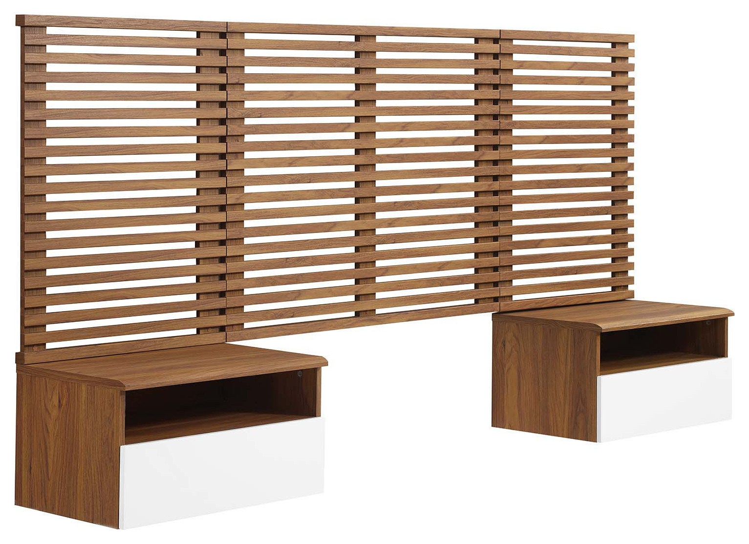 Render Wall Mount Twin Headboard and Modern Nightstands, Walnut ...