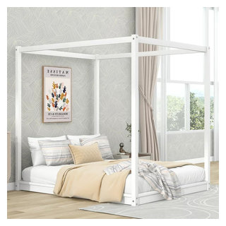 Pine Wood Canopy Bed, Low Profile Platform Bed with support Legs ...