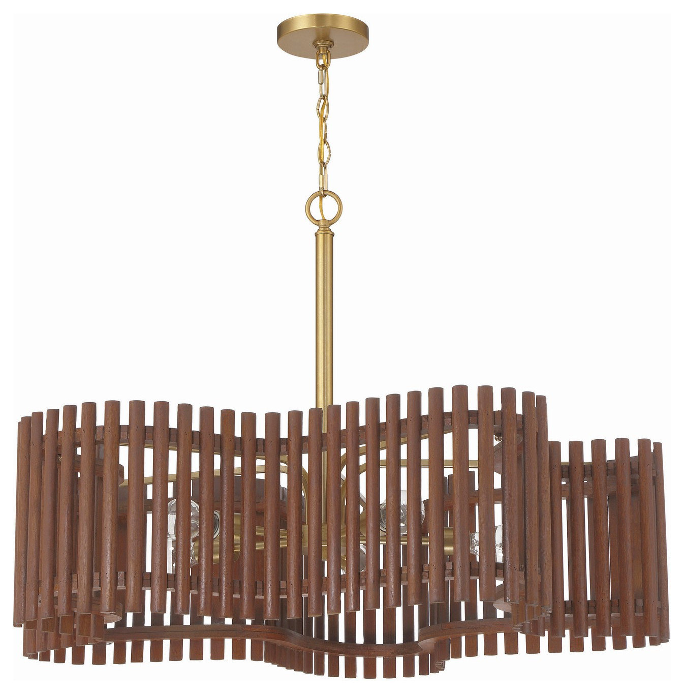 Freeform Five Light Chandelier, Satin Brass and Walnut - Transitional ...