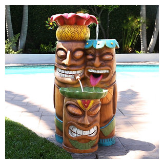 35" Tall Outdoor 3-Tier Tiki Head Waterfall Fountain Yard Art Décor ...
