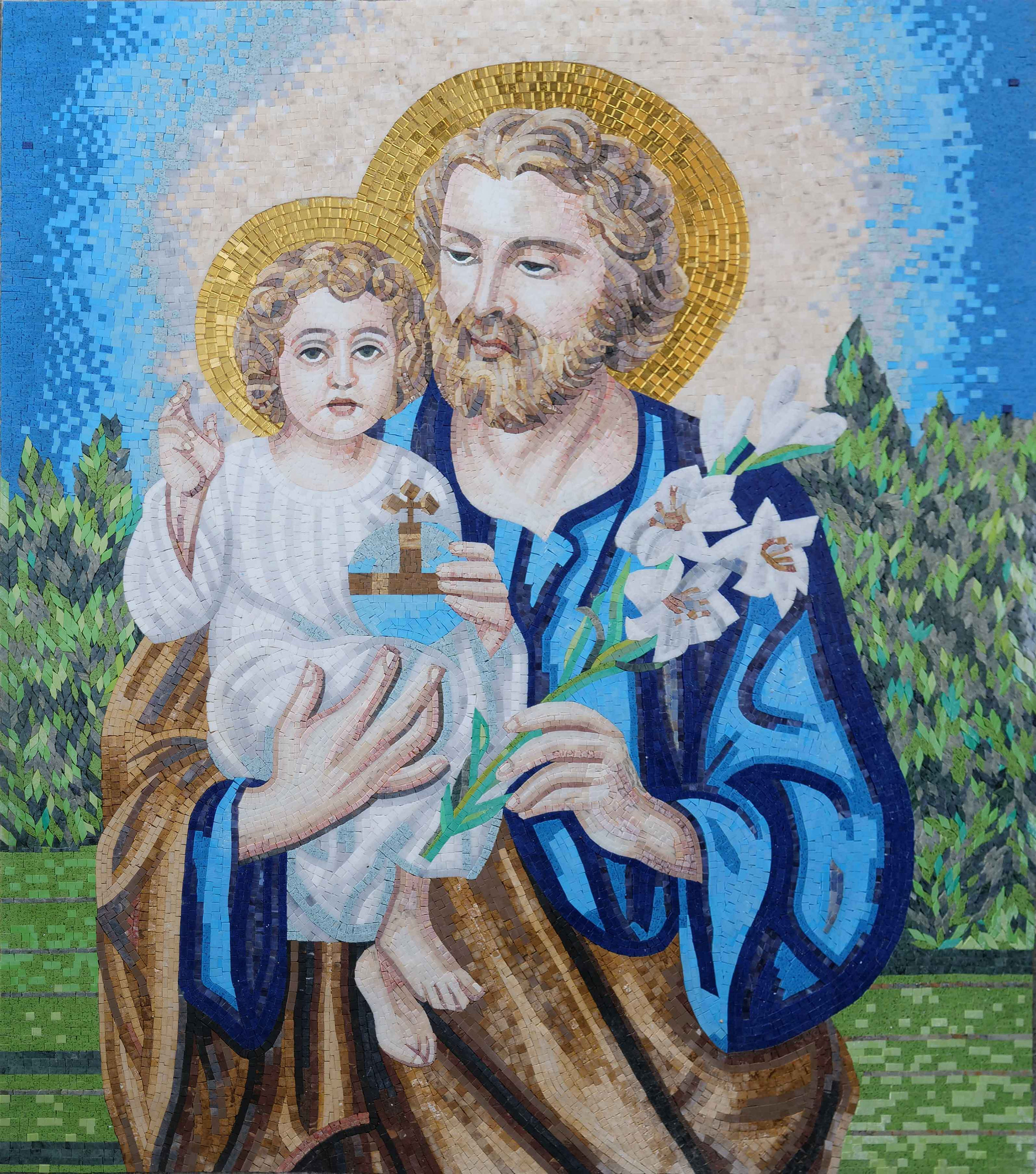 Religious Art Mosaic - Jesus & Saint Joseph, 63" x 71" - Contemporary ...