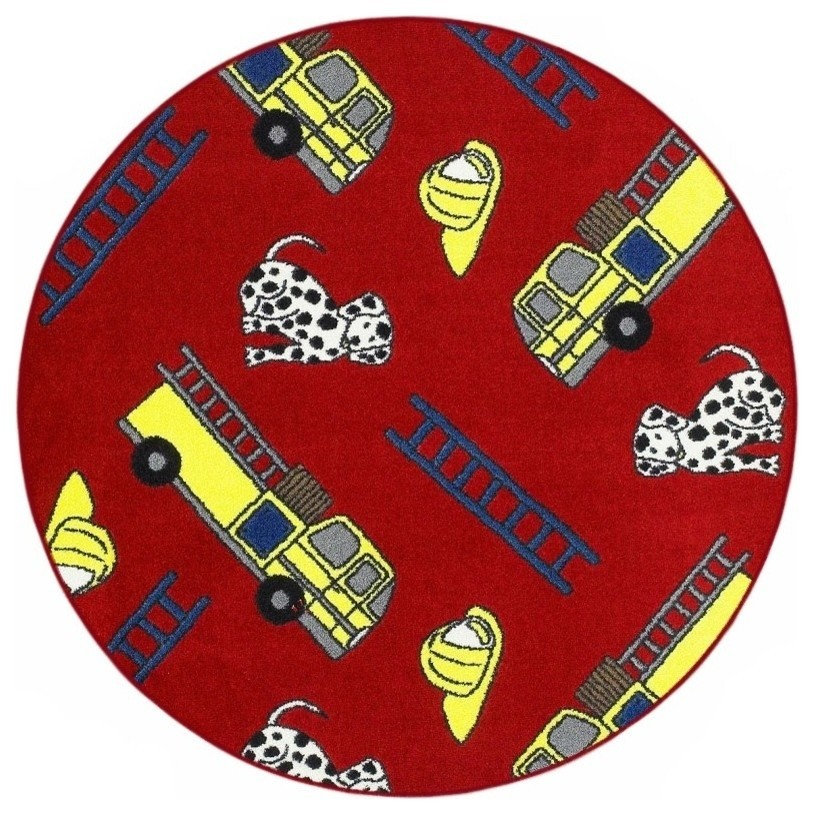 Hook and Ladder Area Rug, Nylon Stainmaster Carpet, Round 7 ...