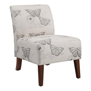 Linon Lily Upholstered Armless Accent Chair in Cream/Black Script ...