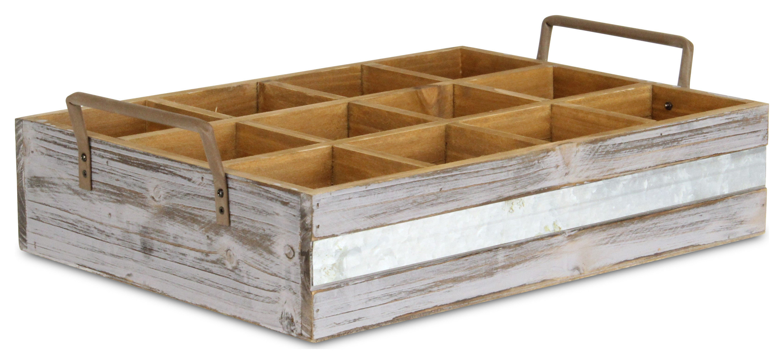 Wooden 12 Compartment Caddy With Metal Accent And Side Handles ...
