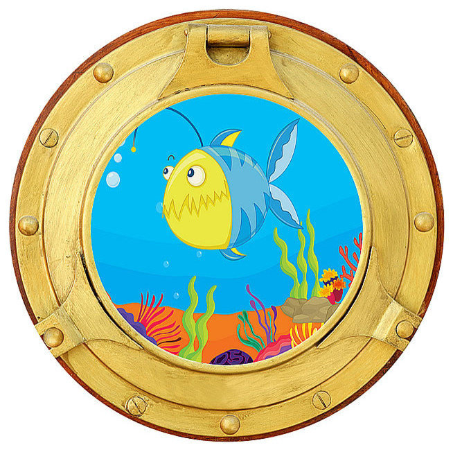 Cartoon Porthole #3 One Piece Peel & Stick CANVAS Wall Mural - Beach ...