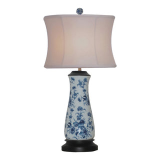 Blue and White Floral Motif Vase Table Lamp, 26" - Table Lamps - by ...