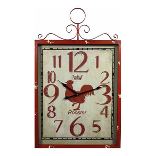Red Rooster Metal Wall Clock, Red - Farmhouse - Wall Clocks - by ...