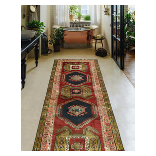 Fine Vintage Distressed Behice Burgundy/Charcoal Runner, 3'4 x 9'2, 3'4 ...