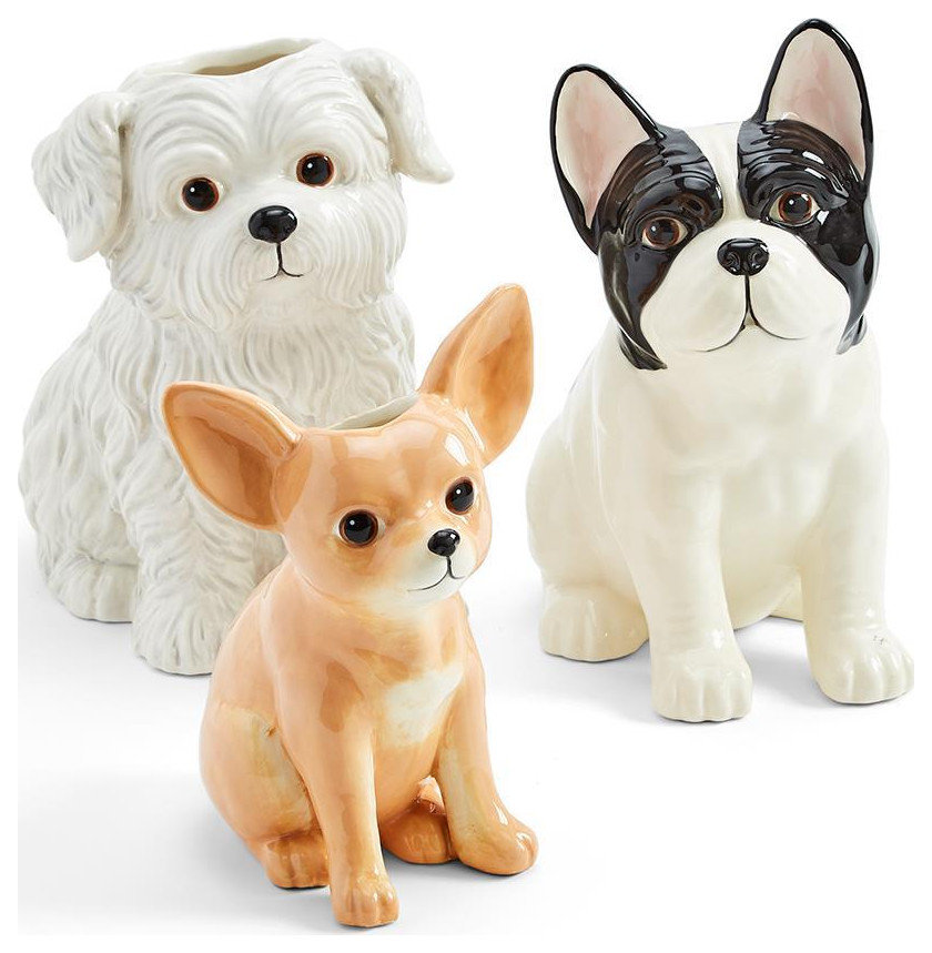 Two's Company 52983 3-Piece Set Hand Painted Ceremic Dog Vases ...