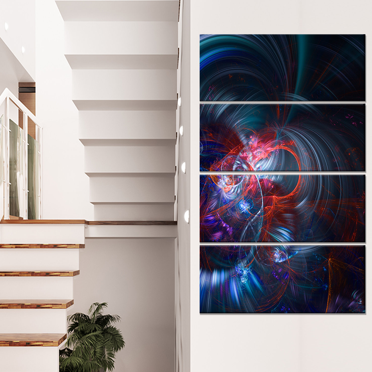 "Light Blue Fractal Flower in Dark" Floral Abstract Wall Art, 28"x48 ...