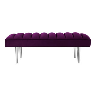 53" Purple And Silver Upholstered Velvet Bench - Midcentury ...