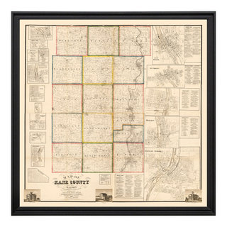Kane County Map Framed Art 1860, Vintage Illinois Wall Decor, 24x24 ...