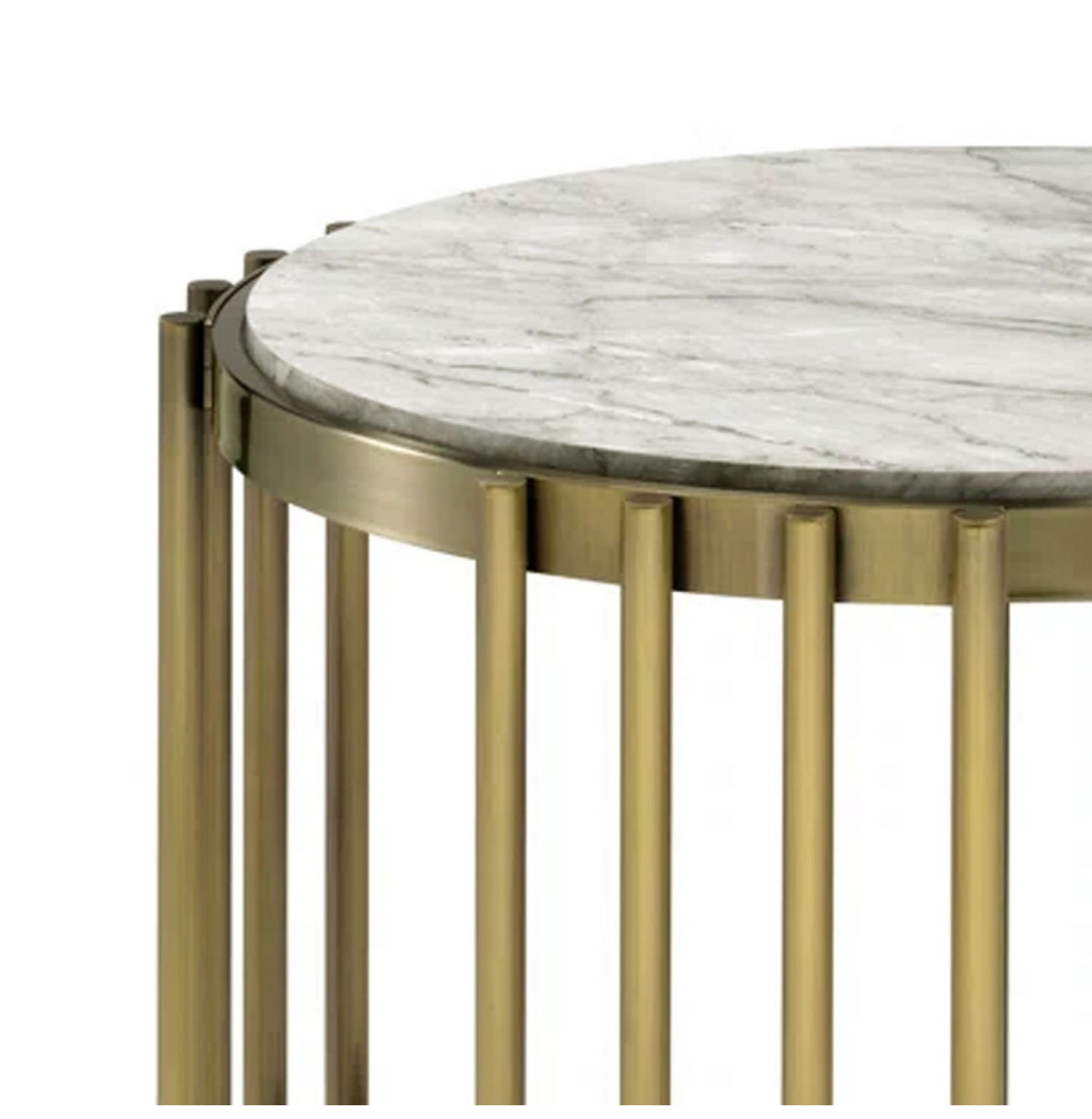 Kein 26 Inch Round Side End Table, White Faux Marble Top, Brass Steel ...