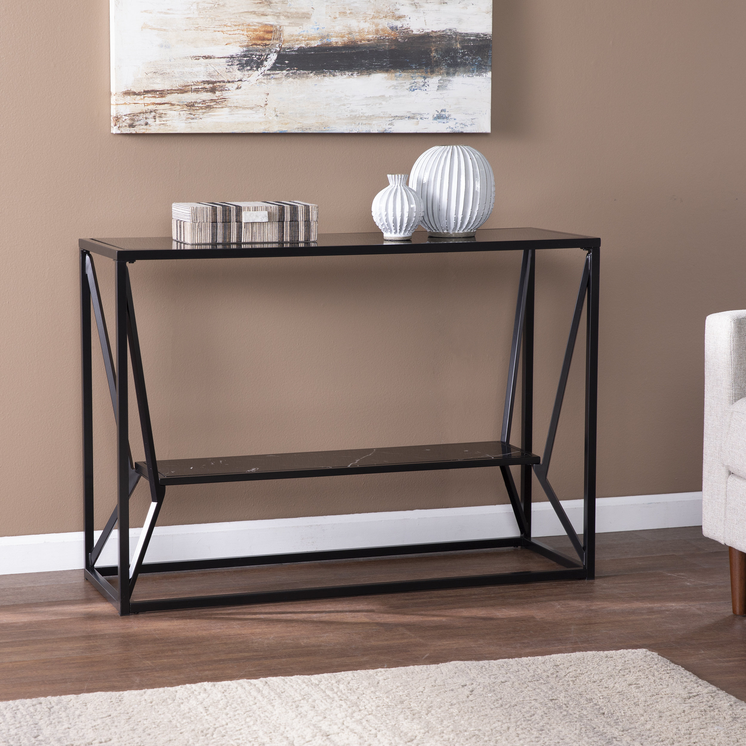 Eklund Long Glass-Top Console Table - Transitional - Console Tables ...