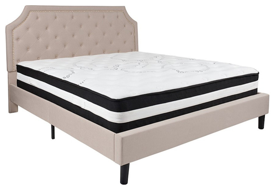Flash Brighton King Size Bed, Beige Fabric, Pocket Spring Mattress ...