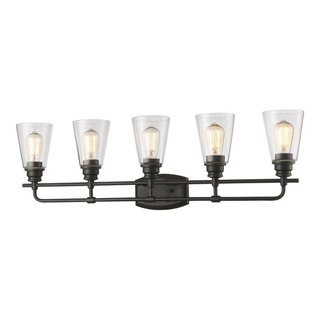 5 Light Utilitarian Steel Vanity Light Fixture Cone Clear Glass-10.75 ...