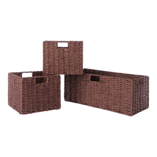 Tessa 3-PieceWoven Rope Basket Set, Foldable, Walnut - Beach Style ...