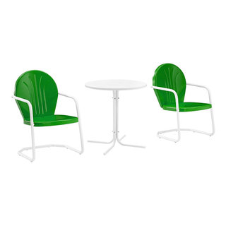 3 Pieces Bistro Set, Round Metal Table With 2 UV Resistant Chairs ...