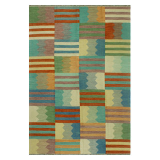 Winchester Kilim Inju Blue/Beige Rug, 6'6x9'10, 6'6x9'10 - Southwestern ...