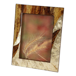 Rectangular Inlaid Gold Capiz Shell and Banana Wood Picture Frame, 7"x9 ...