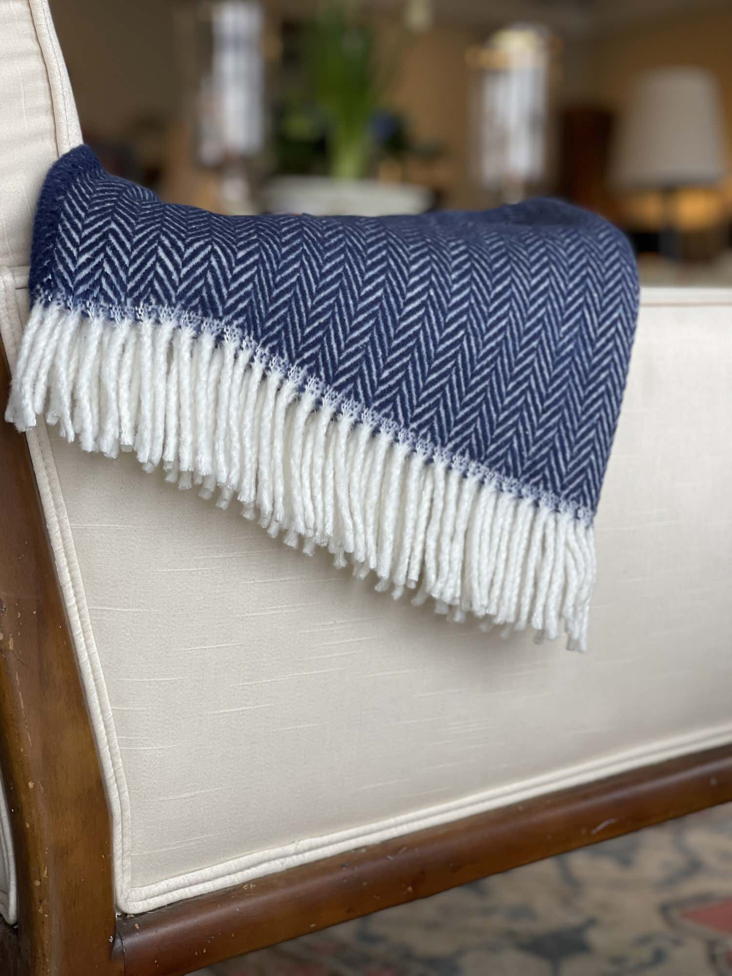 Navy Blue and White Dreamy Soft Herringbone Throw Blanket ...