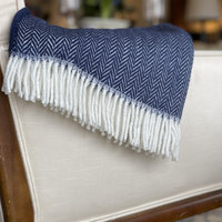 Navy Blue and White Dreamy Soft Herringbone Throw Blanket ...