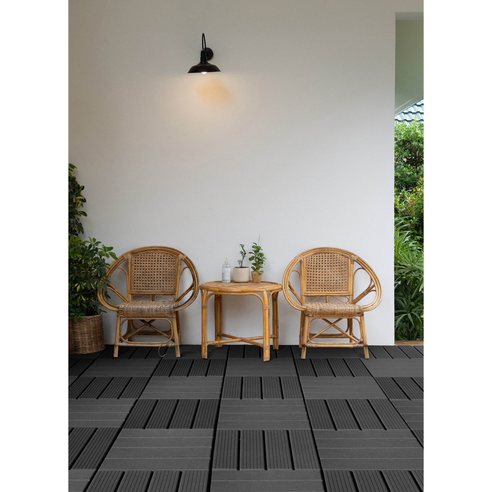 Straight Groove Dark Grey Interlocking Deck Tiles - Modern - Deck Tiles ...