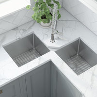 Ruvati RVH8400 Undermount Corner Kitchen Sink 16 Gauge 44" Double Bowl ...