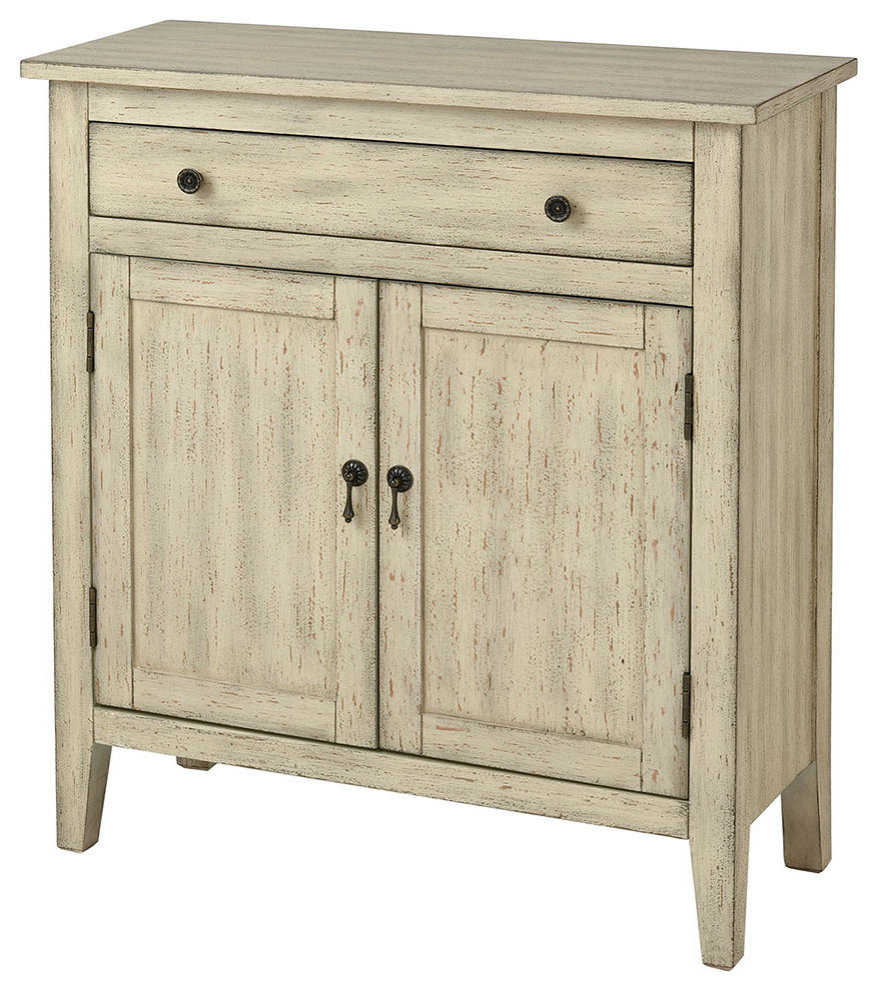 Holt 2 Door 1 Drawer Cabinet, Distressed Cream - Farmhouse - Accent ...