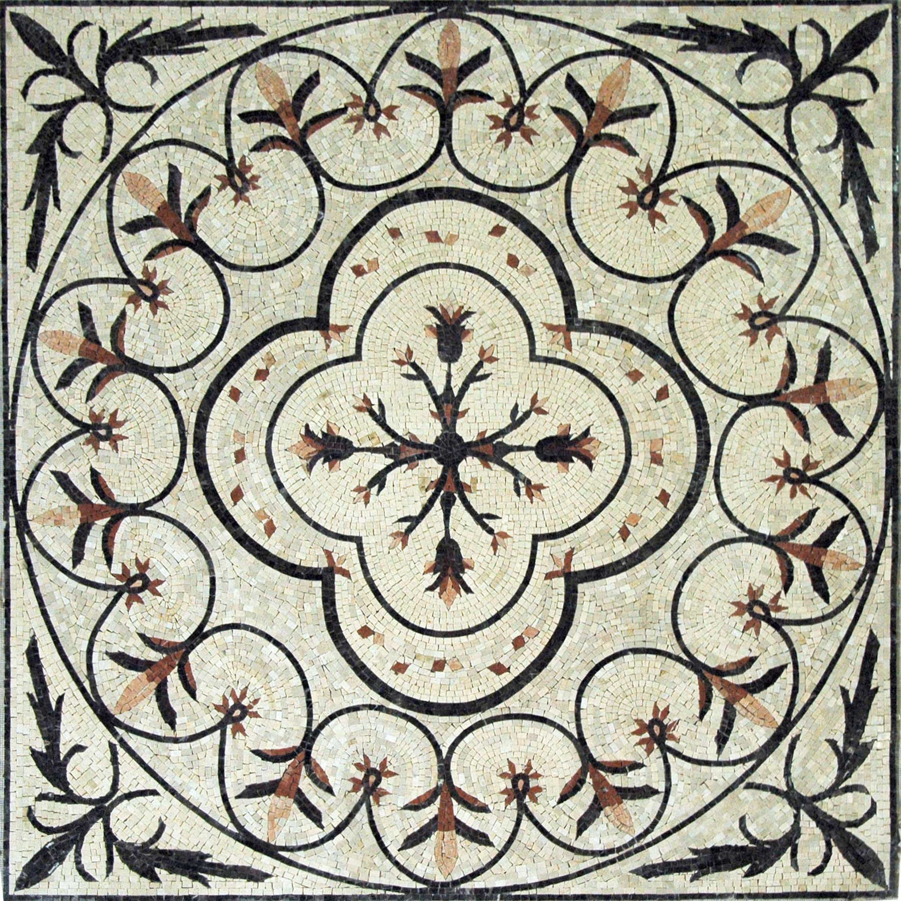 Botanical Mosaic Panel, Hadi Ii, 35" x 35" - Mediterranean - Tile ...