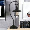 22" Black Metal Arched Table Lamp With Black Cage Shade - Beach Style ...
