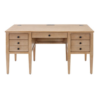 Modern Wood Half Pedestal Desk, Wood Office Desk, Fully Assembled ...