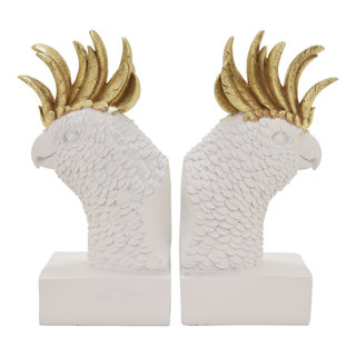 Plutus Brands Parrot Bookend, White Resin Set Of 2 - Tropical ...