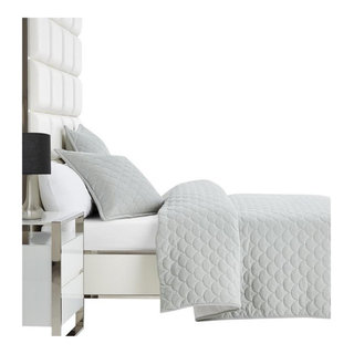 Michael Amini Whitehaven 3-piece Velvet Fabric Queen Duvet Set in Frost Green - Transitional ...