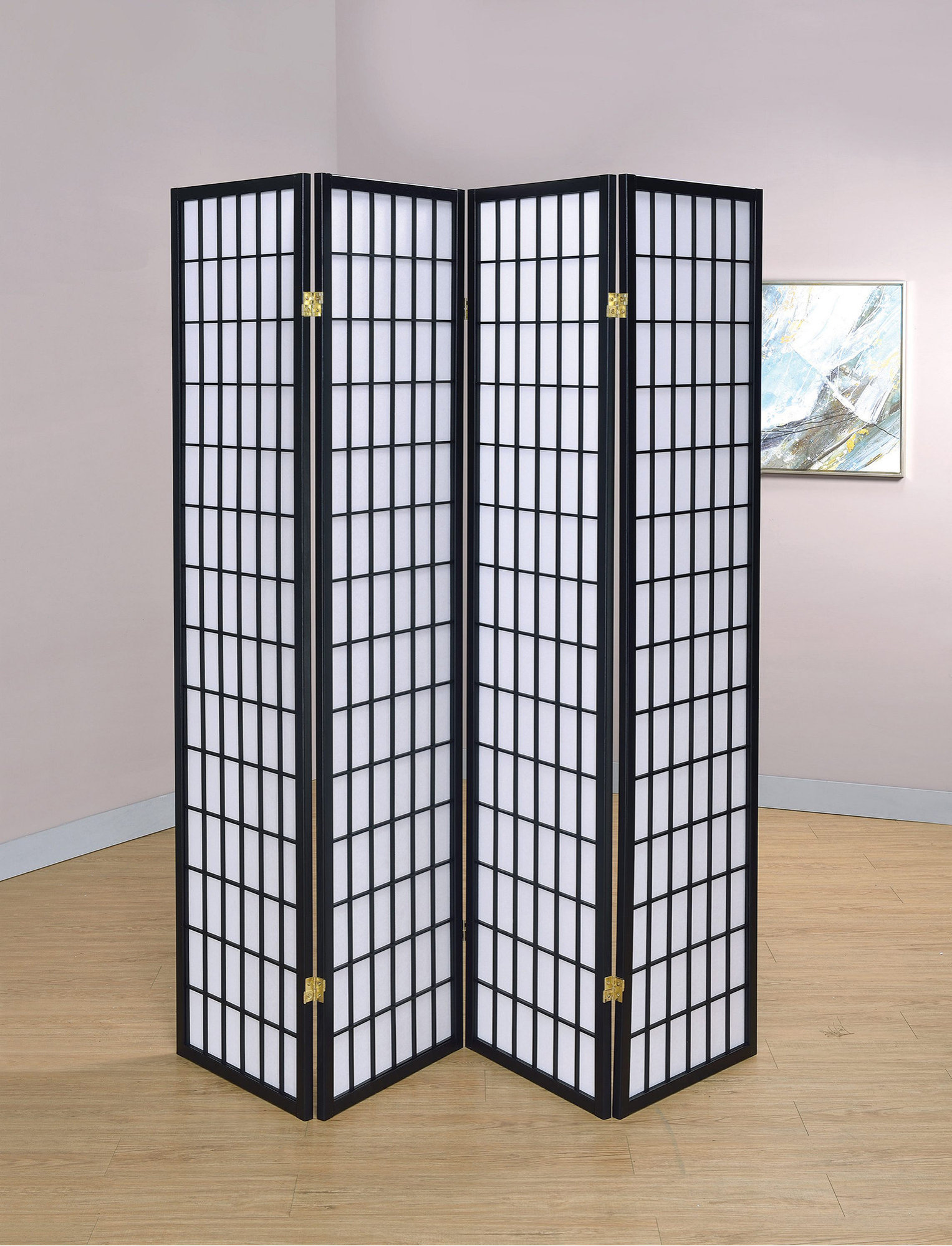 Four Panel Japanese Style Folding Screen, Black and White - Asian ...