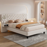 GDF Studio Velvet Upholstered Platform Bed, Headboard & 2 Nightstands ...