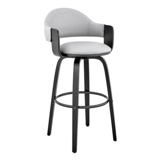26" Rich Gray Faux Leather Walnut Wood Bar Stool - Midcentury - Bar ...