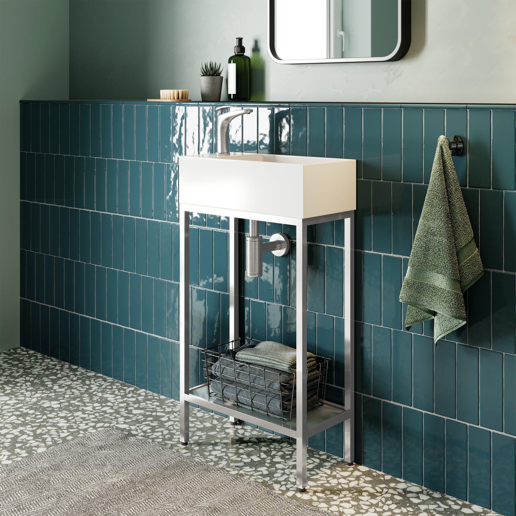 Pierre 19.5 Single, Freestanding, Open Shelf, Chrome Metal Frame ...