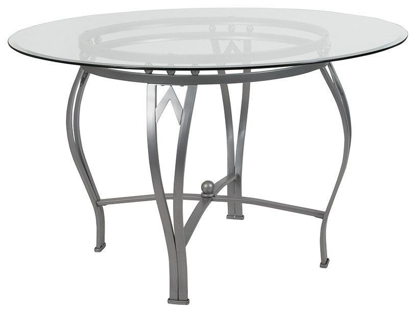 Syracuse 48'' Round Glass Dining Table with Silver Metal Frame, 48"Wx48 ...