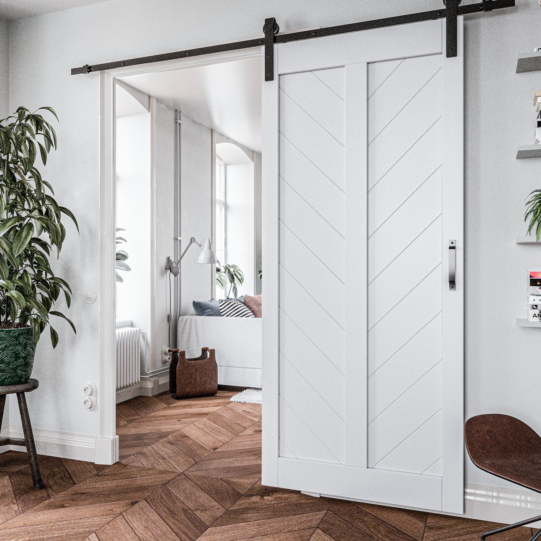 MDF Wood V Shape Barn Door with Installation Hardware Kit Water-Proof ...