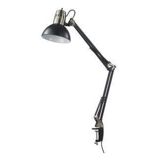 32" Matte Black Multi-Joint Desk Lamp, Metal Clamp Base, Antique Brass ...