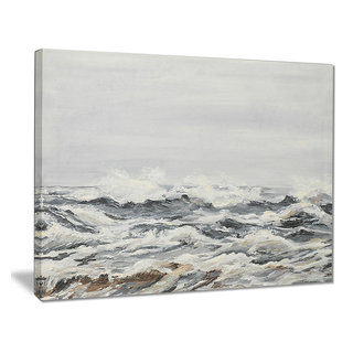 "Gray Sea Waves" Canvas Print, 20"x12" - Beach Style - Prints And ...