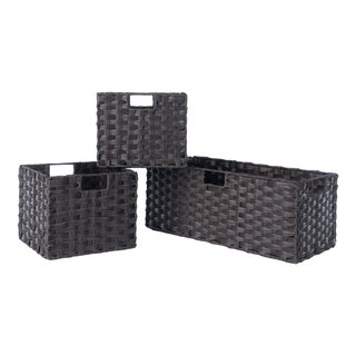 Melanie 3-Piece Foldable Woven Fiber Basket Set, Chocolate - Tropical ...