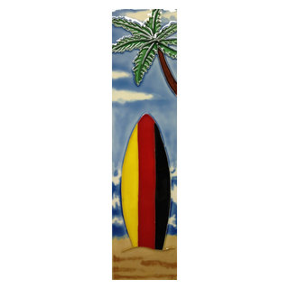 4x16" Single Surfboard Ceramic Wall Decor Art Tile - Tropical - Wall ...